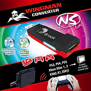 Brook Wingman NS Lite Converter- Support Xb Series X/S/One/360, PS5/PS4/PS3, Xb Elite 1/2, Switch Pro Controllers on Switch and PC(X-Input) Gaming Console, Supports Remap, Marco, and Adjustable Turbo
