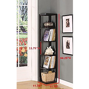 King's Brand Wood Wall Corner 5-Tier Bookshelf Case, Espresso Finish