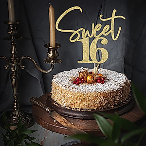 Bejotaa Gold Sweet 16 Cake Topper - 1 Premium Glitter Birthday Cake Topper