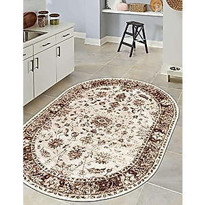 Unique Loom Rushmore Collection Area Rug - Lincoln (6' x 9' Oval, Cream/Beige)