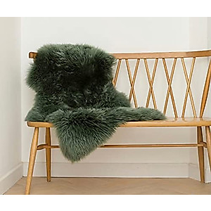HUAHOO Premium Genuine Sheepskin Rug Green Real Australia Sheepskin Natural Luxury Fluffy Lambskin Fur Area Rug Seat Covers for Kids Bedroom Sofa Chair Cover Double Pelt/2' x 3' Cypress Green