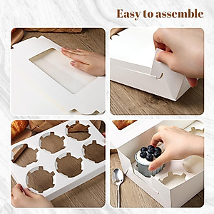 HANSGO 6 Count White Cupcake Boxes, 15PCS Cupcake Containers with Window Cupcake Holders Bakery Boxes for Birthday Holiday Party