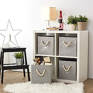 EZOWare Set of 8 Bamboo Fabric Storage Bins with Cotton Rope Handle for Nursery Toys, Gray + Beige