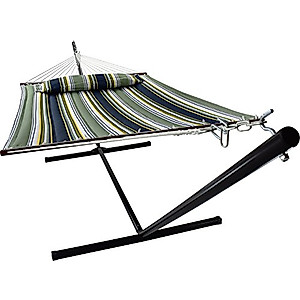 Sorbus 2-Person Stylish Hammock with Stand- Premium Cotton 53" Large Hammock Bed- Spreadedbars & Pillow Included- Heavy Duty 450lbs Portable Hammock for Garden Yard Patio Outdoor Camping- Washable