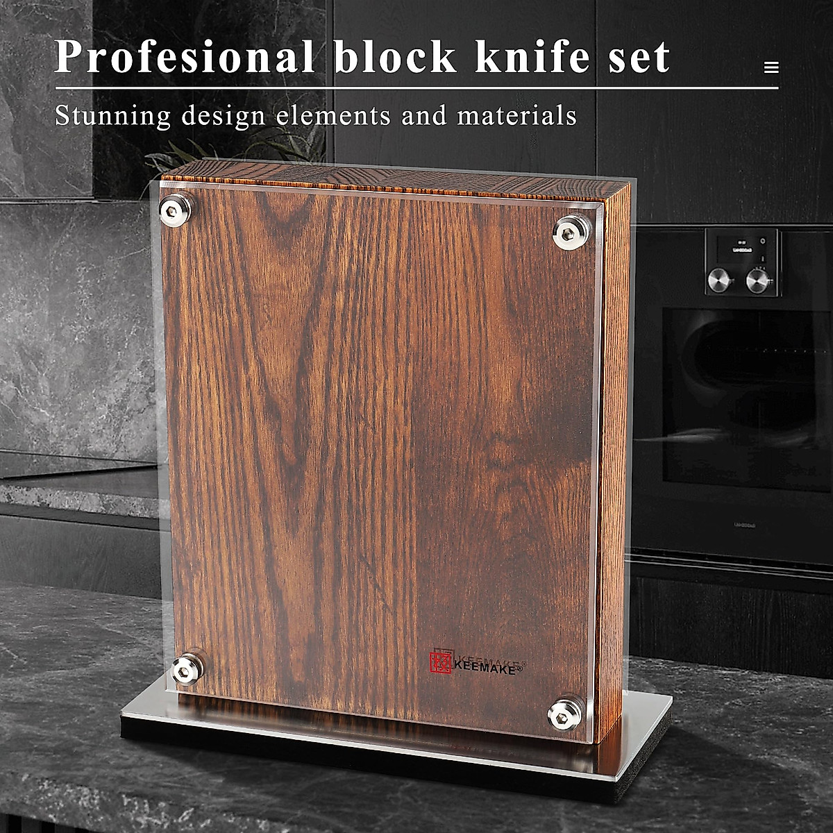 KEEMAKE Kitchen Knife Block Set - 7Pcs Kitchen Knives with Magnetic Knife Holder, High Carbon Stainless Steel Chef Knife Set with Block, Ultra Sharp Knives Set for Kitchen With Ergonomic Handle