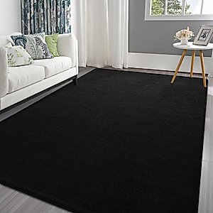 Pettop Area Rugs for Bedroom Living Room, 5x7 Black Thickened Memory-Foam Indoor Carpets, Modern Aesthetic Minimalist Super Soft Comfy Carpet for Boys Girls Adults Room Dorm Home Decor