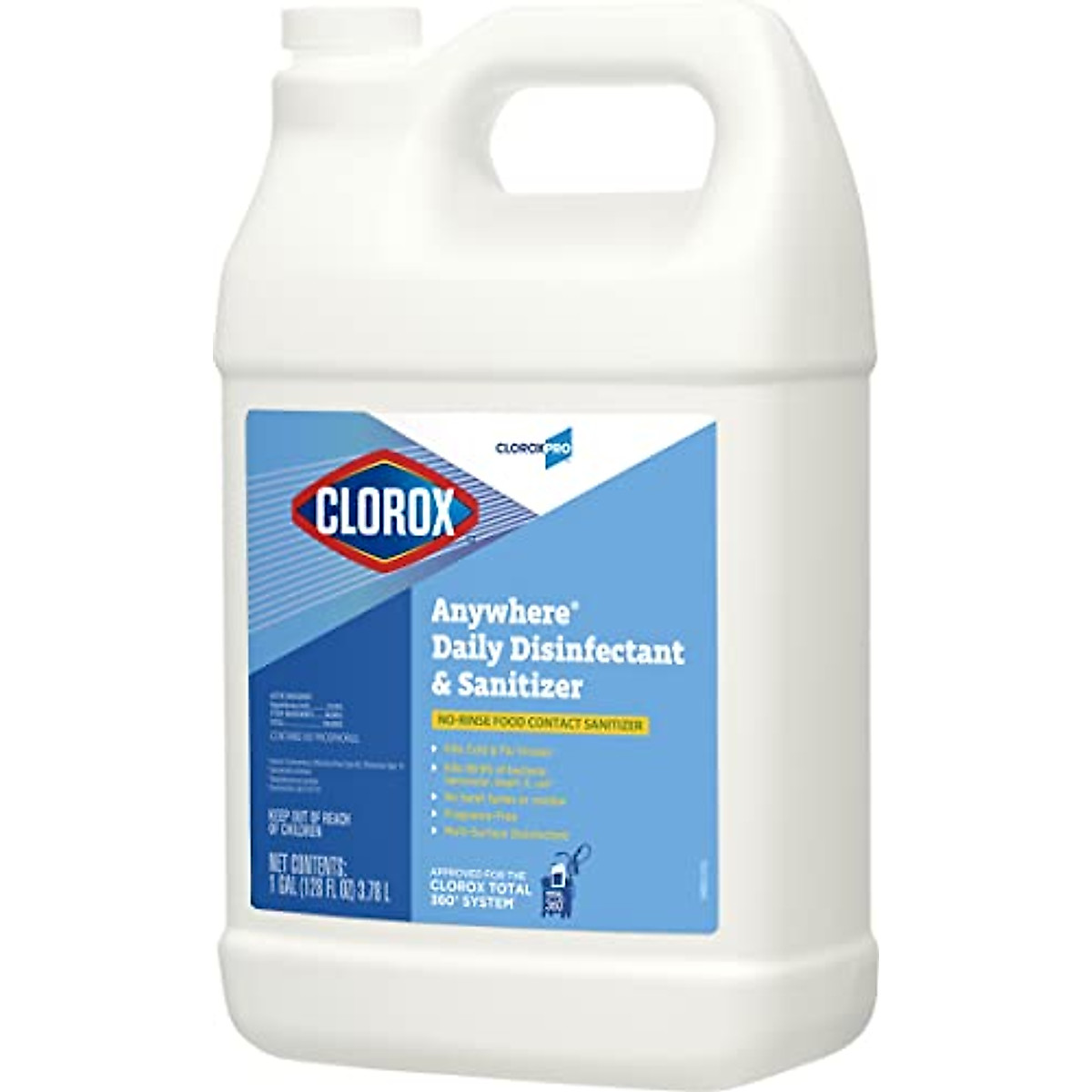CloroxPro Anywhere Daily Disinfectant and Sanitizer, No-Rinse Food Contact Sanitizer, Refill, 128 Fluid Ounces