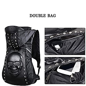 HANXIUCAO Skull Backpack Rivet Punk Backpack Black Metal 3D Stereo Backpack