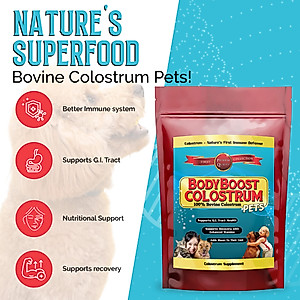 BodyBoost Bovine Colostrum for Dogs and Cats, Organic Immune Support Supplement for Allergy and Itch Relief, Grass Fed Colostrum Powder for Pets, Dog Gut Health, All Ages, 8 oz