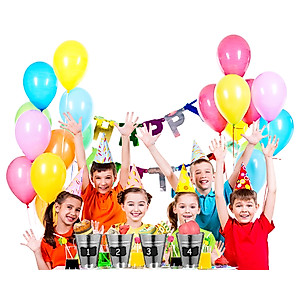 12 Pcs Galvanized Bucket with 12 Pcs Clear Plastic Ice Scoop 20.3 oz Metal Beer Bucket with Handle Metal Pail Mini Toy Container 16 Pcs Blackboard Sticker for Candy Popcorn Snacks Party Supplies