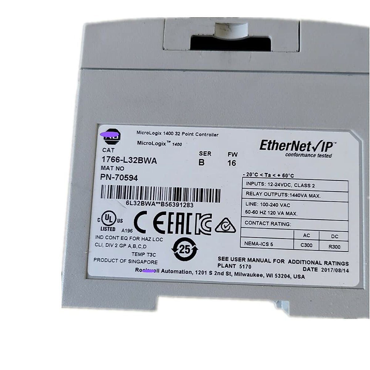 Lanlily 1766-L32BWA Micrologix 1400 32 Point Controller PLC Module New in Box by DHL or FedEx