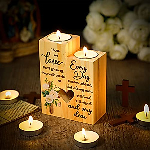 2 Pcs Memorial Gift Sympathy Candles for Loss of Loved Wooden Candle Holder with 10 Pcs Flameless Candles Birthday Mother's Day Remembrance Candlestick for Loss of Loved One (Flower Style)