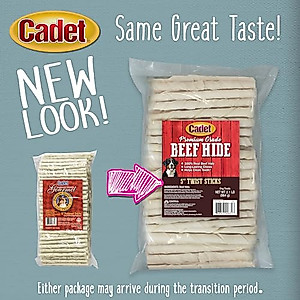 Cadet Premium Grade Beef Hide for Dogs, Long Lasting Rawhide Twist Chew Sticks, Natural Dog Chews, 5 Inch Dog Bones (34 Count)