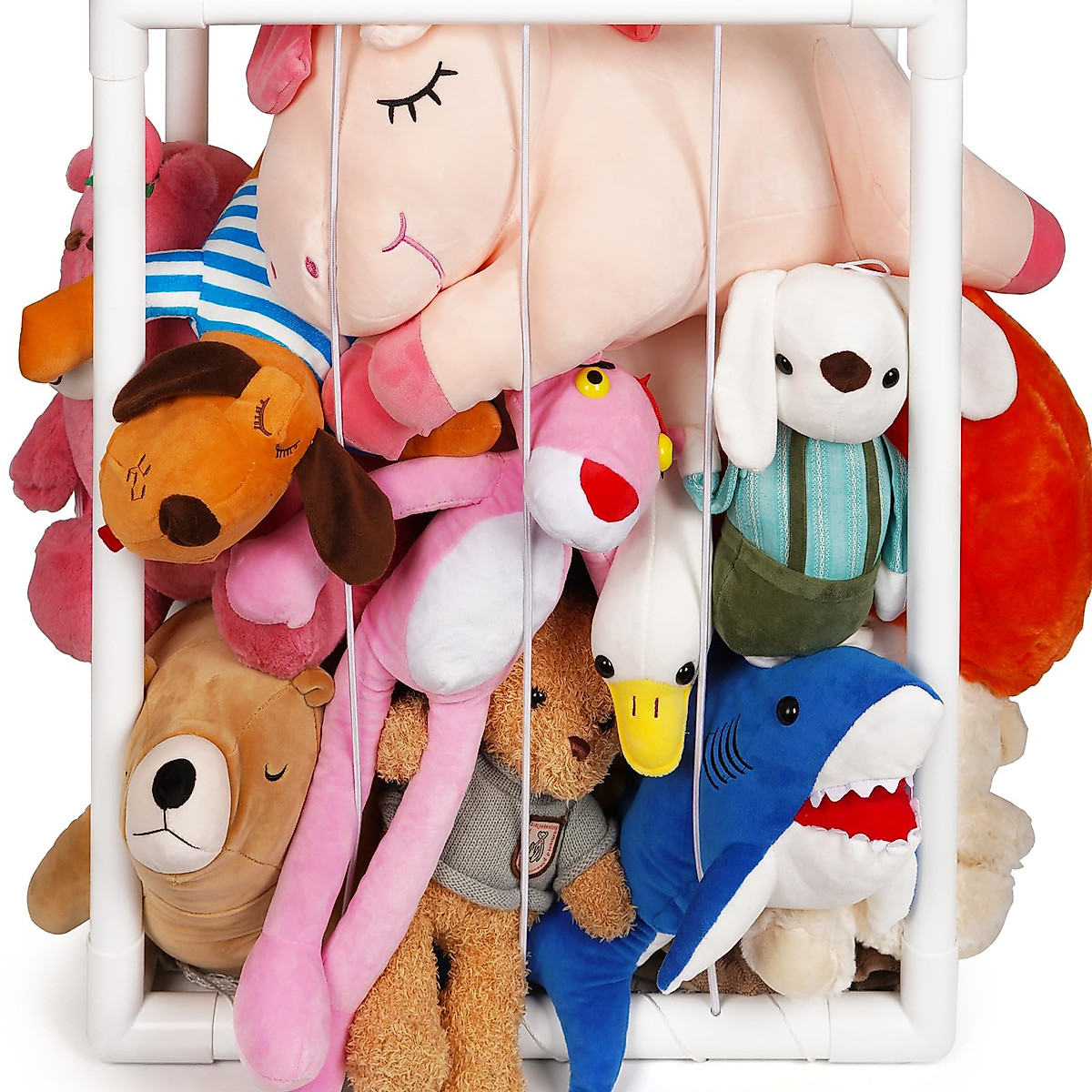Lzttyee Stuffed Animal Storage Holder Stuffed Animal Zoo Storage Ideas Plush Storage with Bottom Net Stuffed Animal Zoo Storage Cage for Nursery Playroom Bedroom Toy Organizer (White Large)