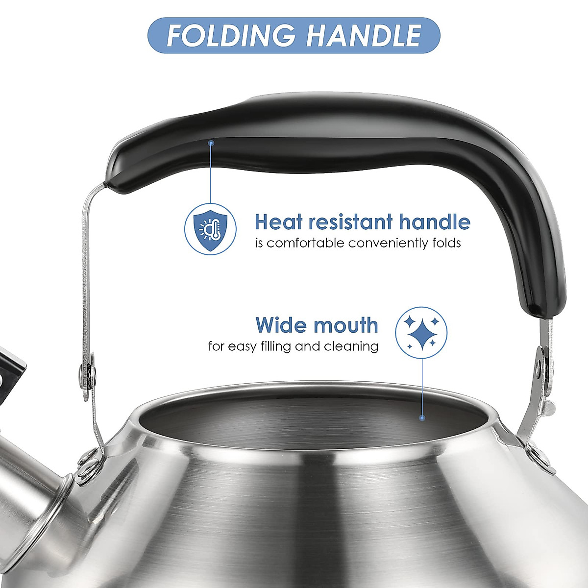 Koocovel Tea Kettle for Stove Top,304 Stainless Steel Tea Kettles,4L/4.2QT Tea Kettles for Kitchen,Camping,Traveling,Portable,Fast to Boil