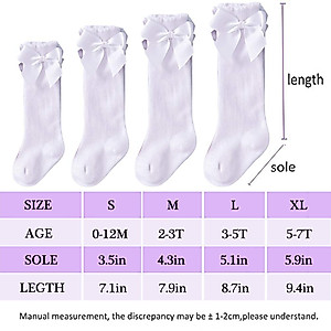 Maorrew 2 Pack Baby Girls Knee High Socks Bow Long Stockings Infants Toddlers Cotton Ruffled Uniform Leggings White 2 Pack 3-5T