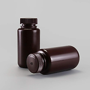 JRLGD HDPE Wide Mouth Plastic Bottles with Caps, Lab Sample Bottle Reagent Bottle, 250ml, Brown, Pack of 10
