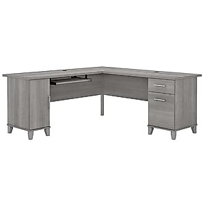 Bush Furniture Somerset 72W L Shaped Desk with Storage in Platinum Gray