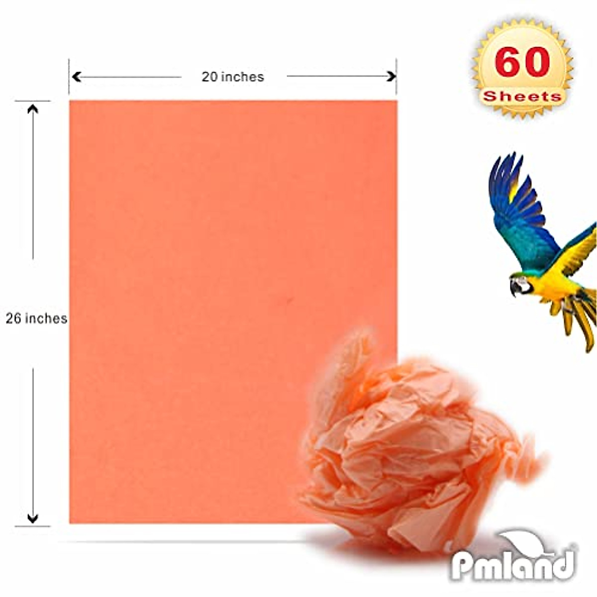 PMLAND Gift Wrapping Tissue Paper - Orange Color - 26 Inches x 20 Inches 60 Sheets