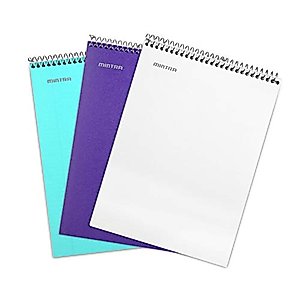 Mintra Office TOP BOUND Durable Spiral Notebooks (Teal, Purple, White, College Ruled 3pk)
