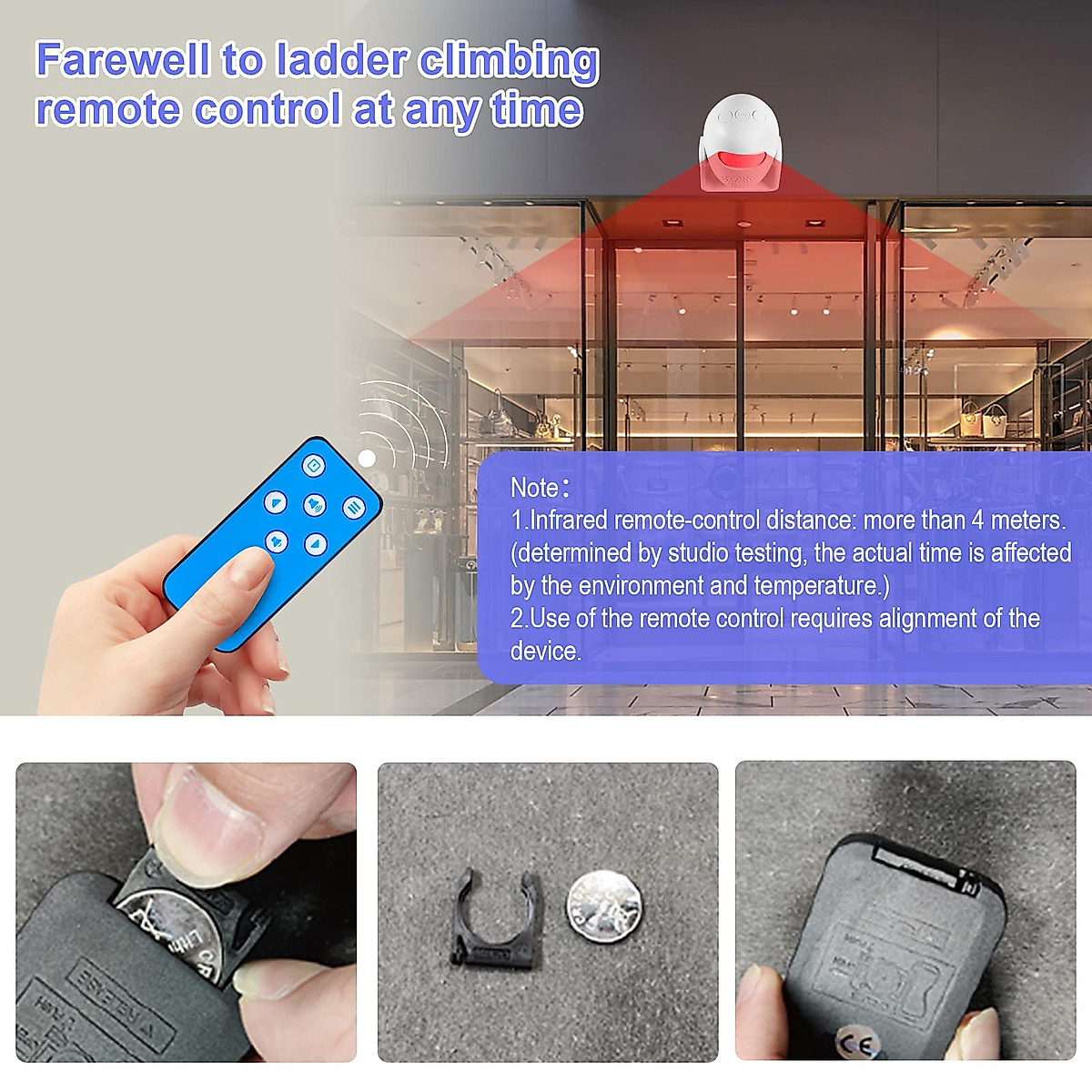 TOWODE Motion Detector Alarm Indoor Motion Sensor Alarm with Remote Control 110dB 4 Volume Levels Motion Detector Alert for Home Shop Store (1 Motion Detector, 1 Remote Control)