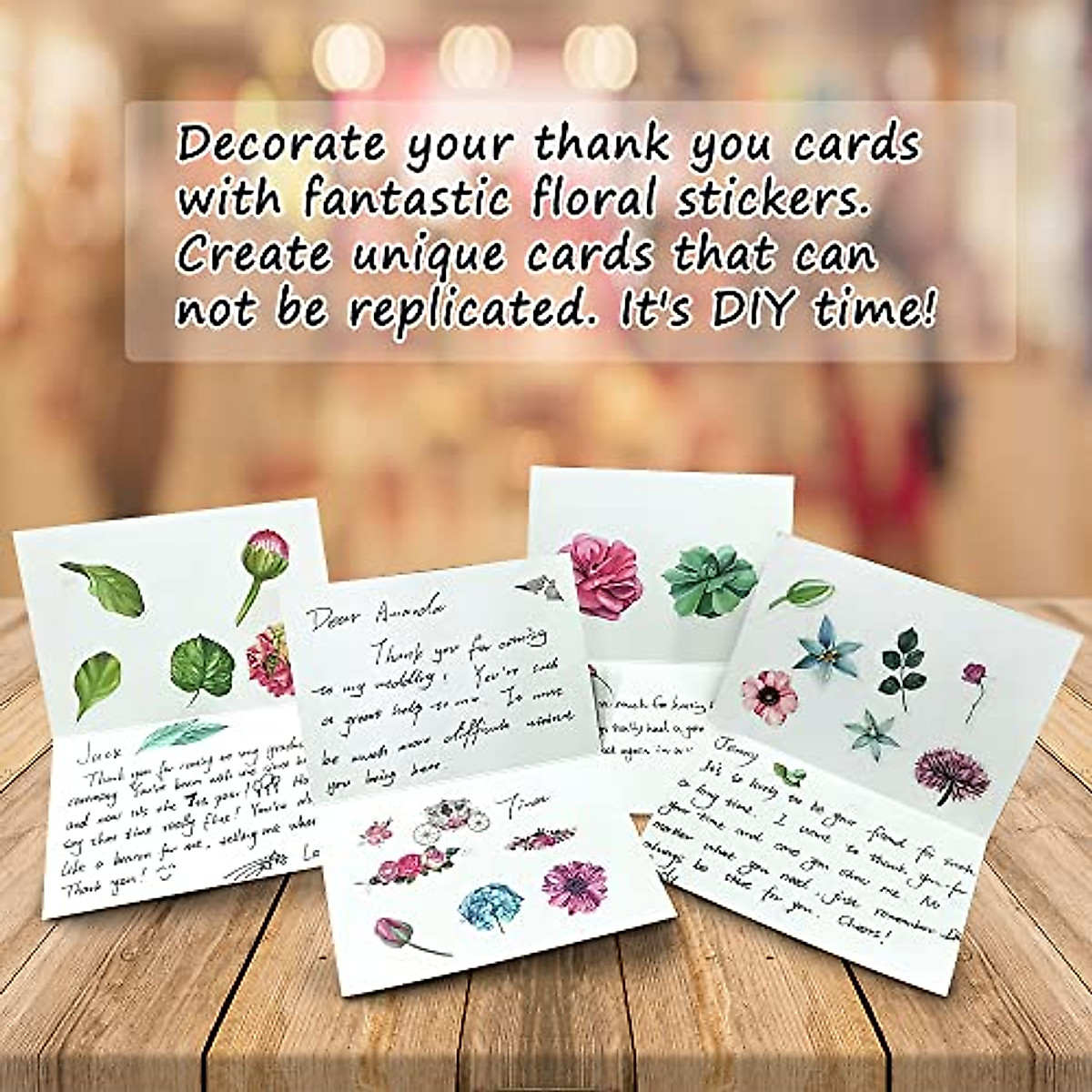 Thank You Cards with Envelopes, 36 Pack Floral Thank You Notes with 36 Envelopes 6 Sticker Sheets By Feela, Blank Inside Cards for Baby Bridal Shower Wedding Graduation