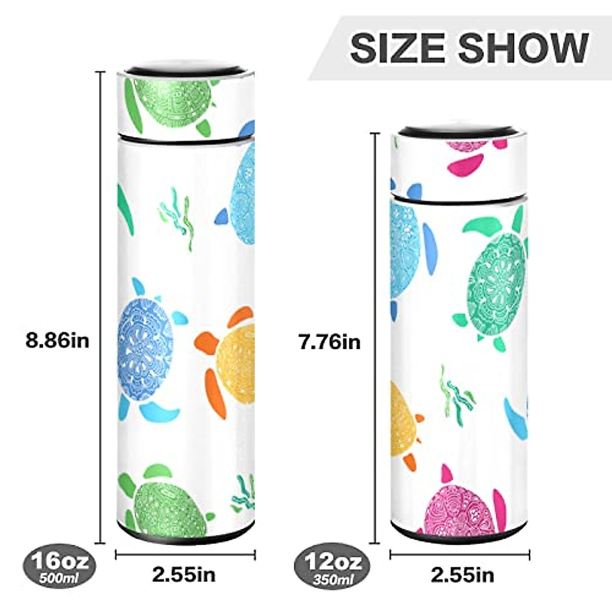 CaTaKu Small Water Bottle 12 oz, Colorful Sea Turtle Insulated Water Bottle for Water Coffee Tea Stainless Steel Flask Thermos Bottle Reusable Wide Mouth Vacuum Travel Mug