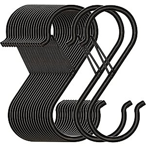 Mzekgxm 20 Pack S Hooks for Hanging, Heavy Duty Safety Buckle Design Black S Shaped Hooks for Hanging Kitchenware, Pots, Pans, Cups, Plants, Clothes, Towels in Kitchen, Bathroom, Closet, Garden