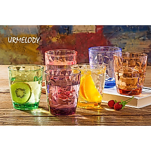 Urmelody 11oz Colored Drinking Glasses Set Acrylic Glassware for Kids Plastic Tumblers Cups Picnic Water Glasses Unbreakable Juice Drinkware for Camping Restaurant Beach BPA Free