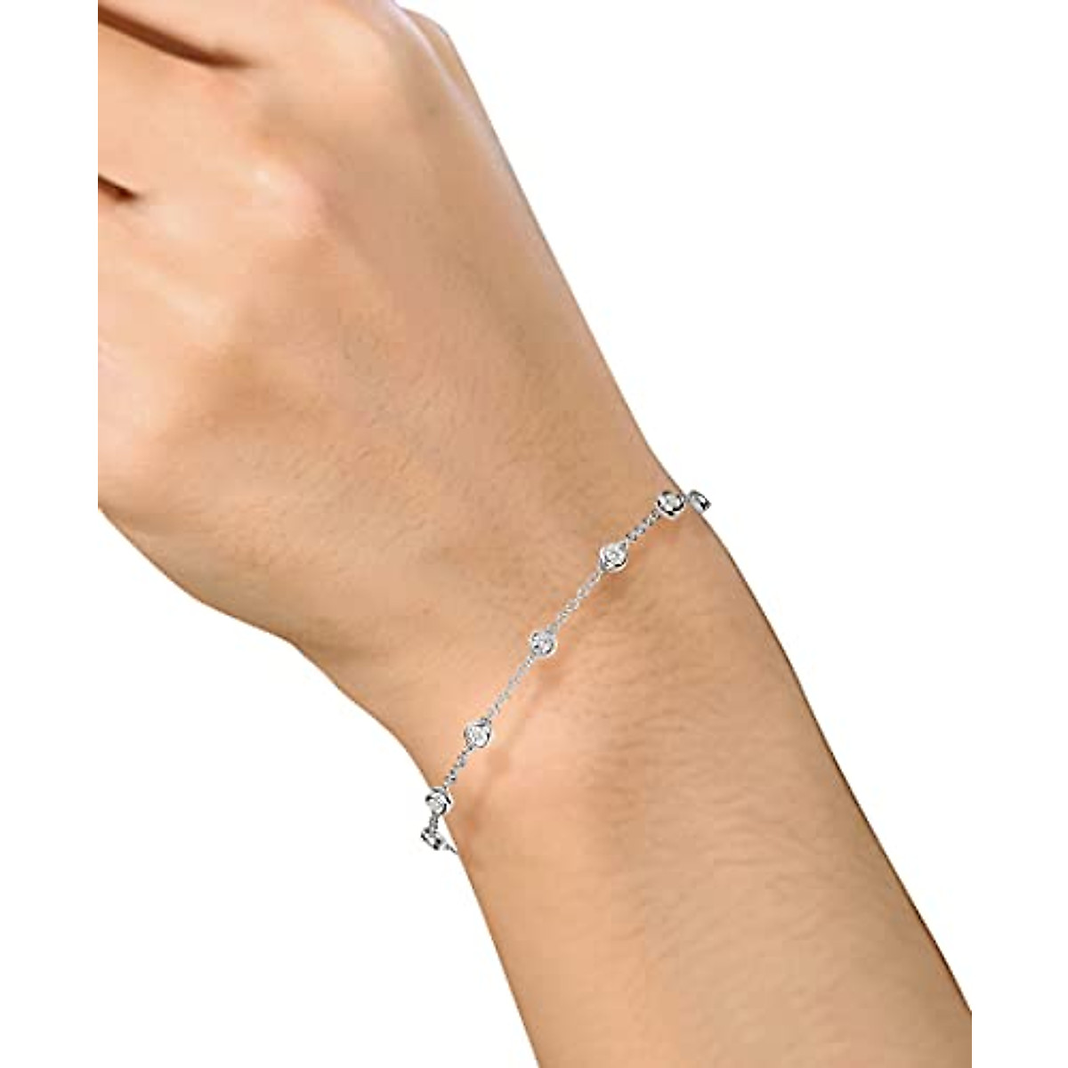 Tirafina Diamond Bezel Bracelet, Adjustable Cable Chain, 11 Round Bezel Diamonds, 6.5’’/7.5’’/8.5’’ Chain Length, 14K Rose Gold-plated Sterling Silver/14K Gold-plated Sterling Silver/Sterling Silver