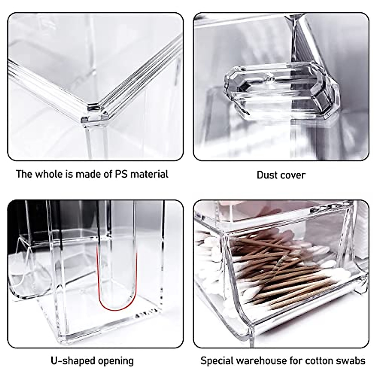 TECHMERI Cotton Swabs Holder Q Tips Holder Cotton Pads Holder Cotton Ball Holder Container with Lid Dispenser, Clear Bathroom Vanity Makeup Organizer