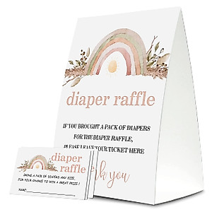 Yuansail Diaper Raffle Tickets for Shower, Rainbow Themed Cards,Party Favors for Showers Game Cards, 1 Sign & 50 Cards Per Pack – (bb001-niaobu)