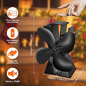 MoopGou Heat Powered Stove Fan, 4 Blades Wood Stove Fan for Wood Burning Stove/Pellet/Log Burner, Fireplace Fan for Home Heat Distribution, Silent operation & Saving Fuel
