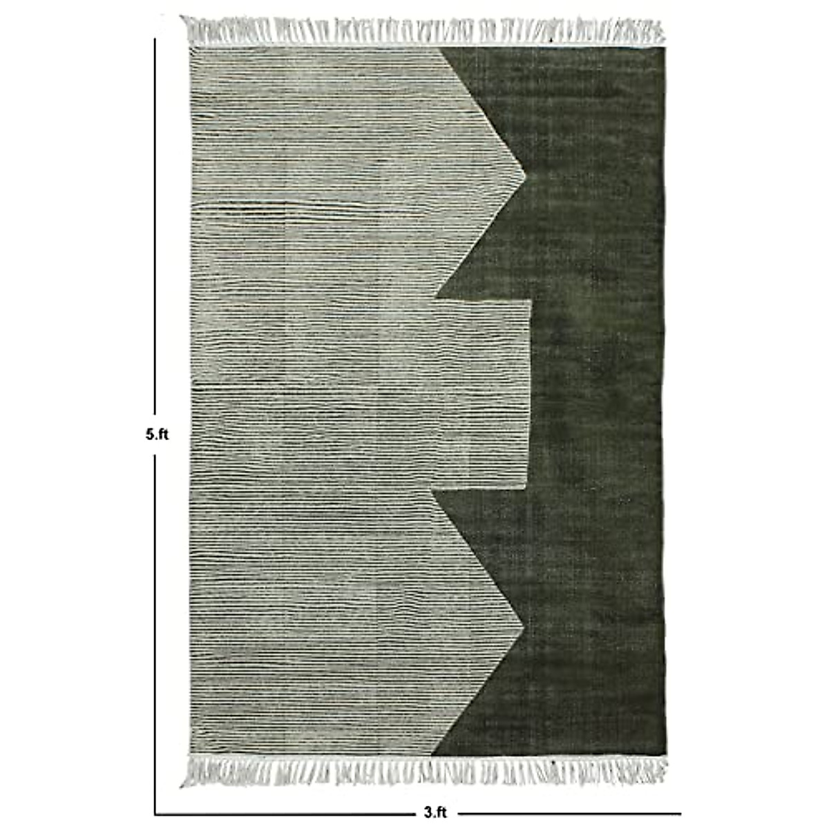 Casavani Hand Made Cotton Dhurrie Geometric Green & Beige Tassel Rug Easy Care Washable Rugs for Doormat Entryway Living Room Bedroom Hallway Balcony 6x12 Feet Runner