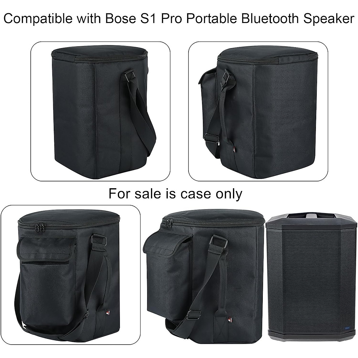 TXEsign Travel Carrying Case for Bose S1 Pro/Bose S1 Pro+, Slip Cover Case with Shoulder Strap &Accessory Pocket, Portable Carry Bag Holder w Handle Strap for Bose Speaker (Black)
