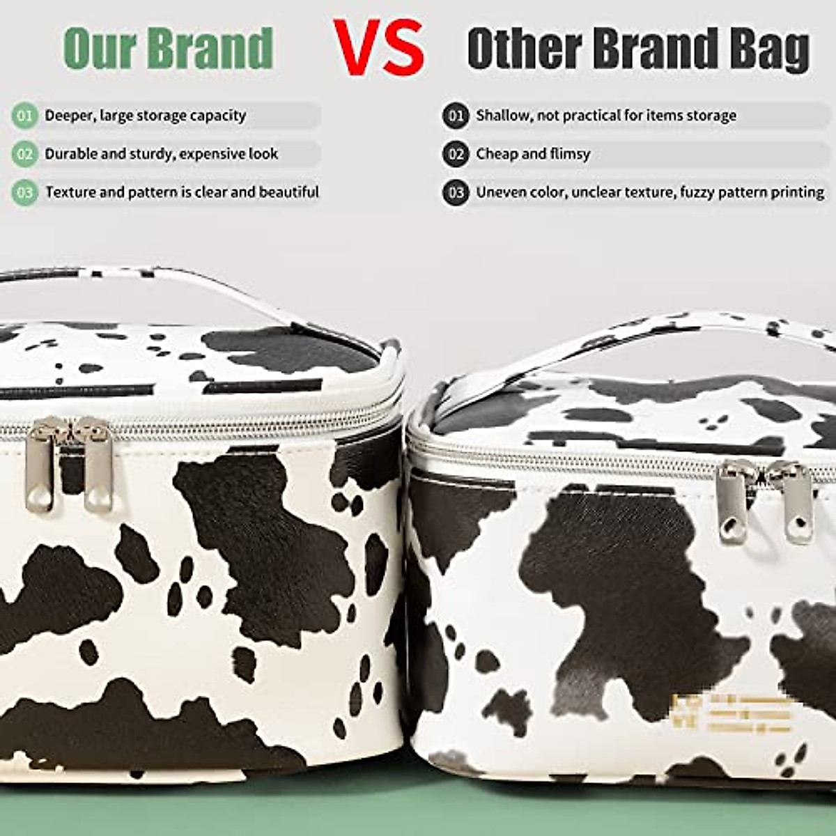 HooOriana Makeup Bag Set Cosmetic Bag 3 Pieces Small Makeup Bags for Women with Cow Animal Milk Mini Cute style Travel Pouch Bags