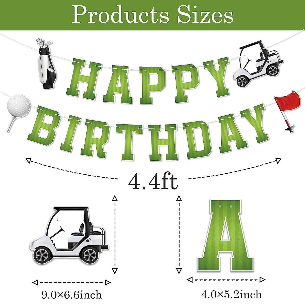 Happy Birthday Banner, Golf Birthday Decorations, Green Golf Sports Themed Birthday Retirement Paper Banners for Kids Boys Men Birthday Baby Shower Party Supplies