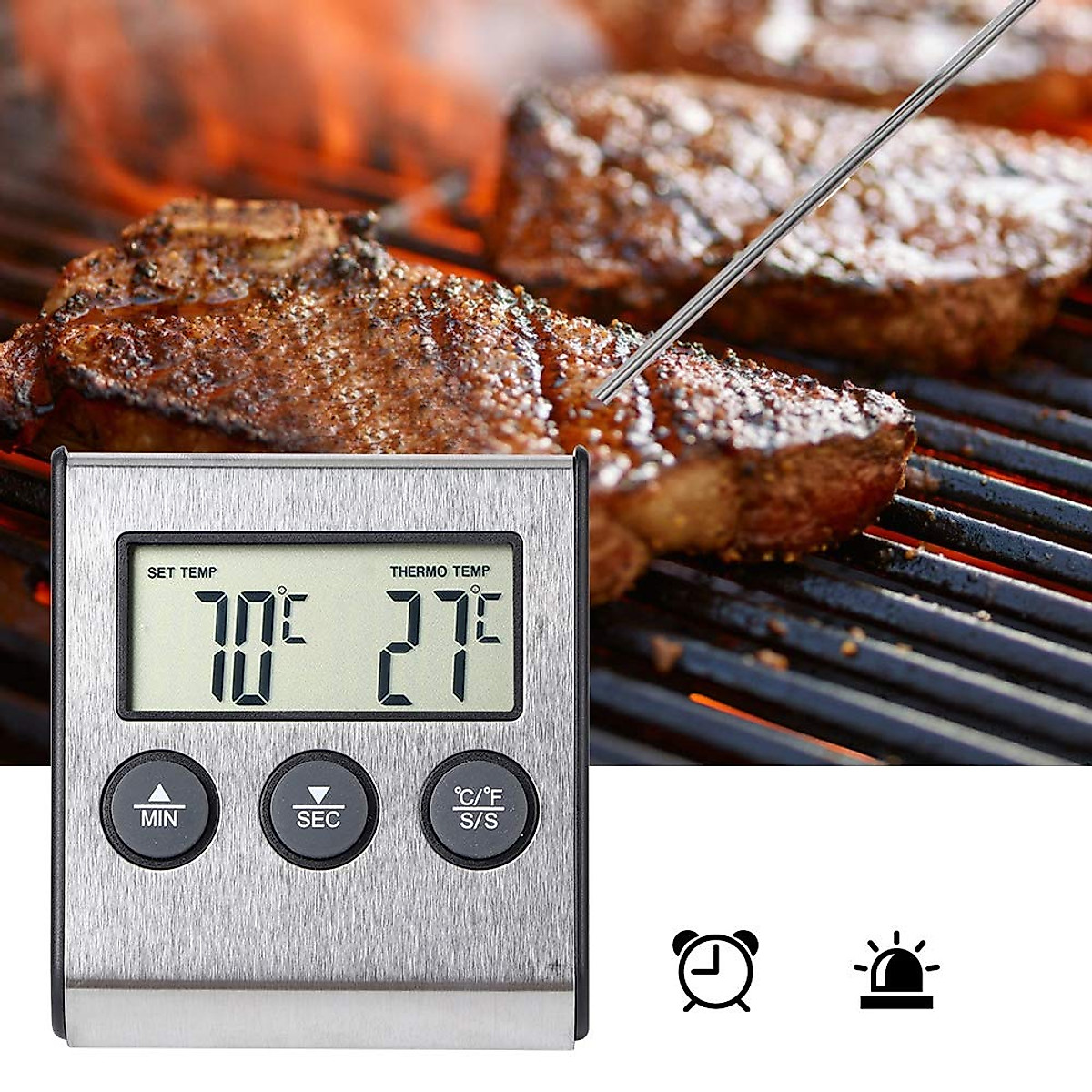 Digital Cooking Thermometer, Kitchen LCD Thermometer, BBQ Thermometer Cooking Meat Grilling Thermometer with Timer Function for Food Store/Grill/Family, Magnet on The Back