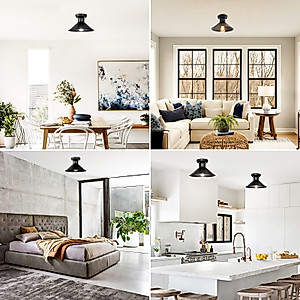 Brightever 2-Pack Industrial Semi Flush Mount Ceiling Lights, Matte Black Farmhouse Light Fixtures, Close to Ceiling Lights for Kitchen, Laundry Room, Entryway, Hallway E26 Base, Bulb not Included