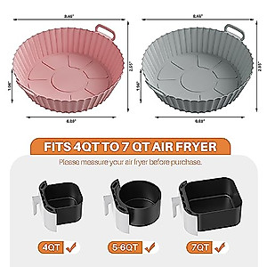Air Fryer Silicone Liners for 4 to 7 QT [2 Pack] ME.FAN Air Fryer Silicone Liners Pot - Reusable Air Fryer Basket with Handles & Holes - Air Fryer Oven Accessories - Rose Pink+Light Grey