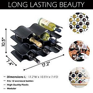 Bariboo Wave Wine Bottle Holder - Wine Rack Inserts for Cabinet That Fits 12 Bottles, Premium Plastic Countertop Wine Rack (Black, L)