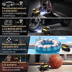 LivTee Tire Inflator Portable Air Compressor for Car Tires - Car Accessories, 12V DC Air Pump with Digital Tire Pressure Gauge, Max 150PSI with Emergency LED Lights for Car, Camper, RV, Truck