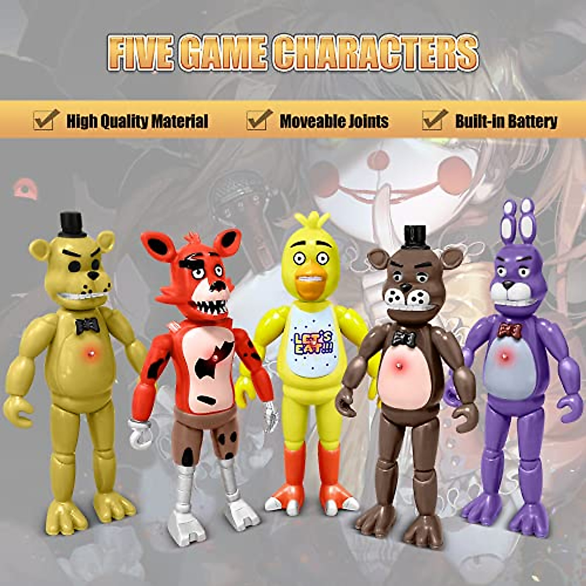 Minaso Action Figures Set, 5 Pcs Action Figures Toys, 5.5 Inches Movable Joints Collectible Toys Set with Light for Toys Dolls Gifts Cake Toppers