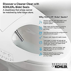 KOHLER K-5724-0 Puretide Bidet Toliet Seat, Elongated Manual Non Electric Bidet with Adjusting Spray Pressure and Position, White Quiet-Close Lid