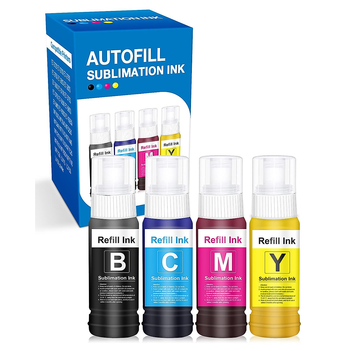 XZMHX 400ML Autofill Sublimation Ink Use for Epson EcoTank Inkjet Printers ET-2720 ET-2400 ET-2760 ET-4800 ET-2800 ET-2803 ET-2830 ET-3760 ET-2850, Anti-UV/ICC Free