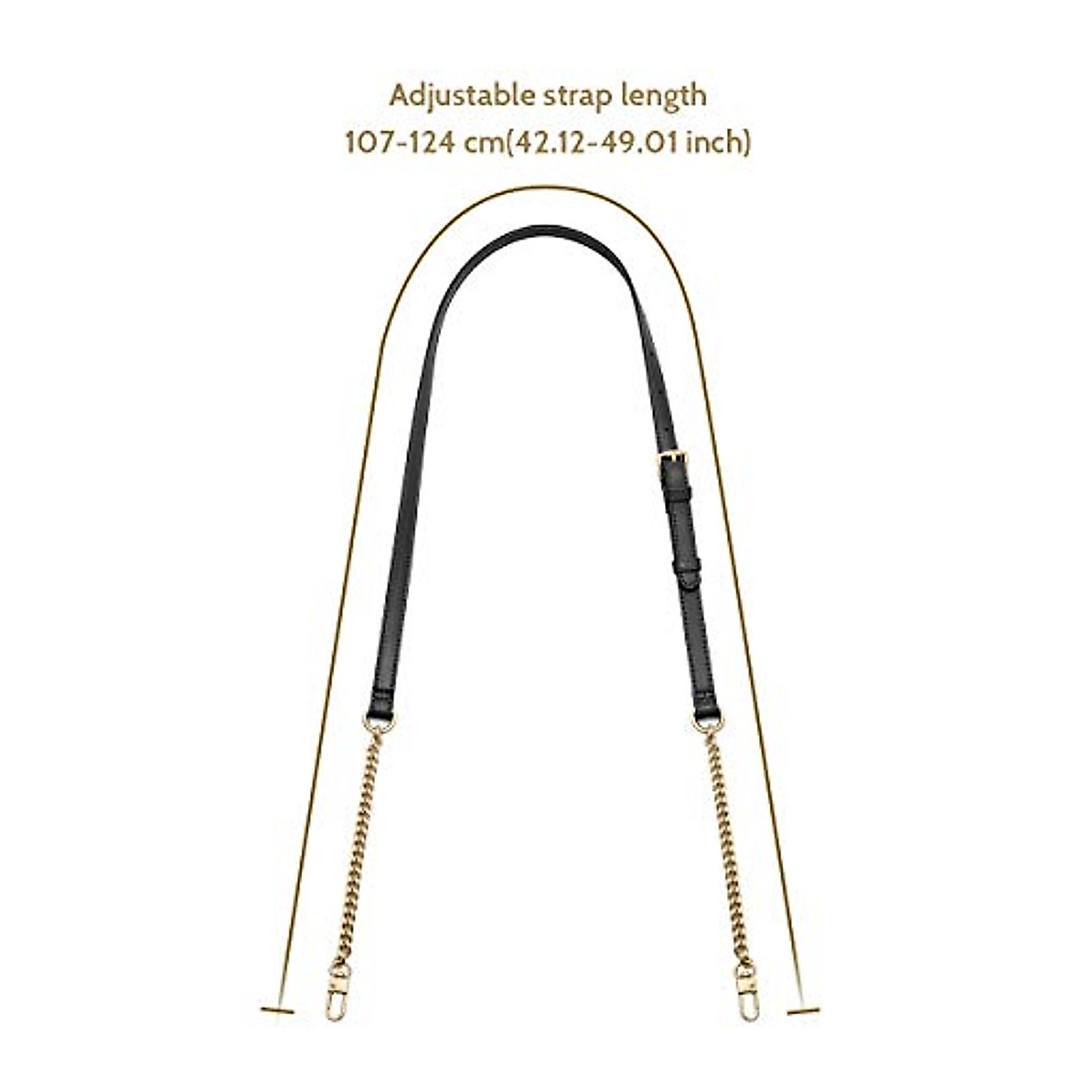 Adjustable Purse Strap Replacement, 42.12-49.01 inch Leather Chain Strap with Metal Swivel Hooks Adjustable Replacement Belt for Shoulder Bag Messenger Bag Cross Body Bag Purses and Handbags (Black)