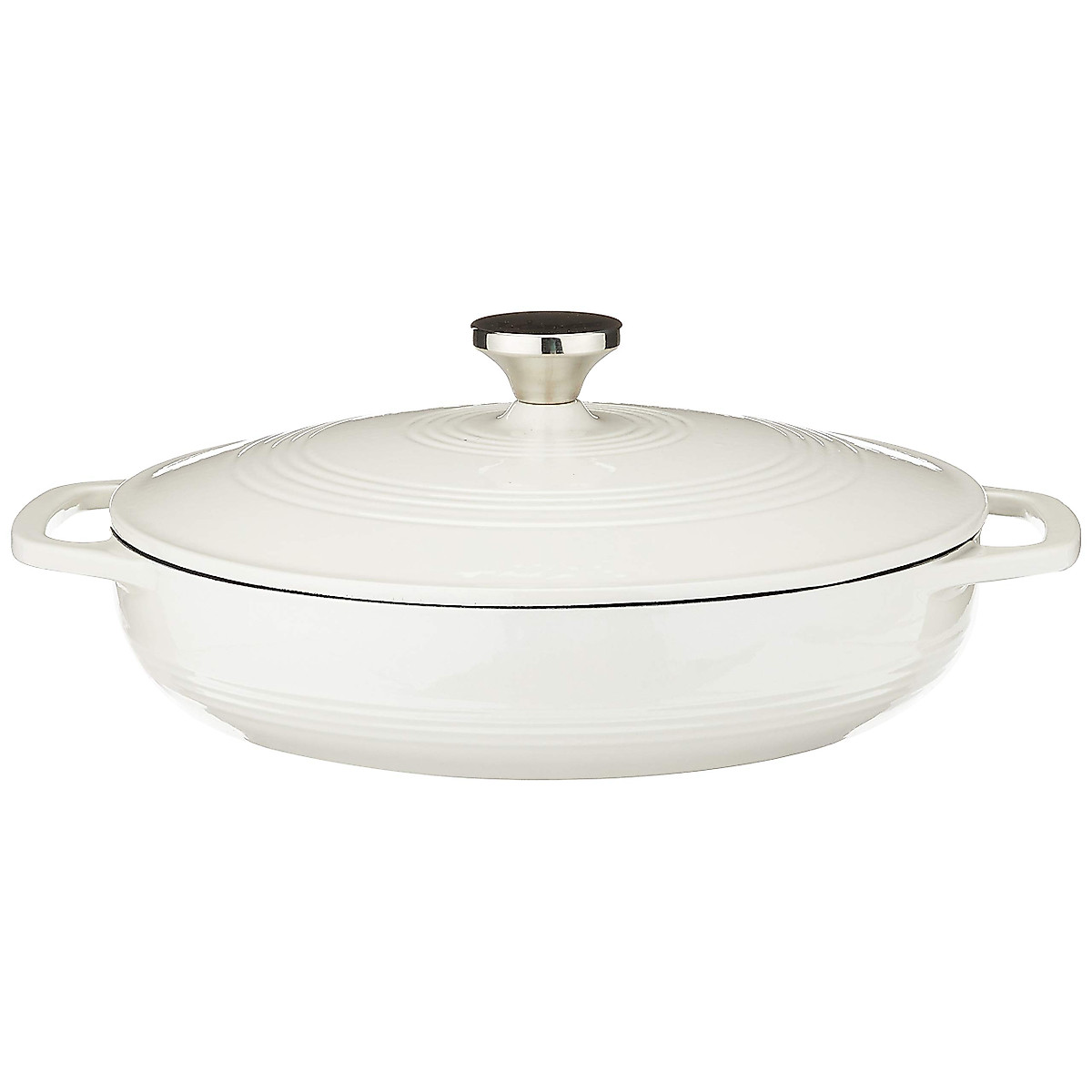 Lodge Enameled Cast Iron Casserole With Steel Knob and Loop Handles, 3.6 Quart, Oyster White & 6 Quart Enameled Cast Iron Dutch Oven. White Enamel Dutch Oven (Oyster White)