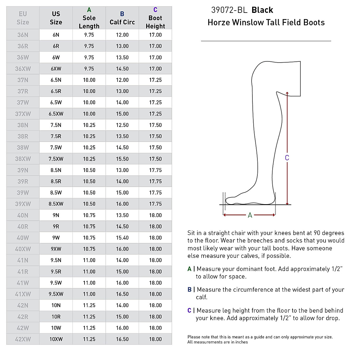 HORZE Winslow Tall Field Boots - Black - 6.5R