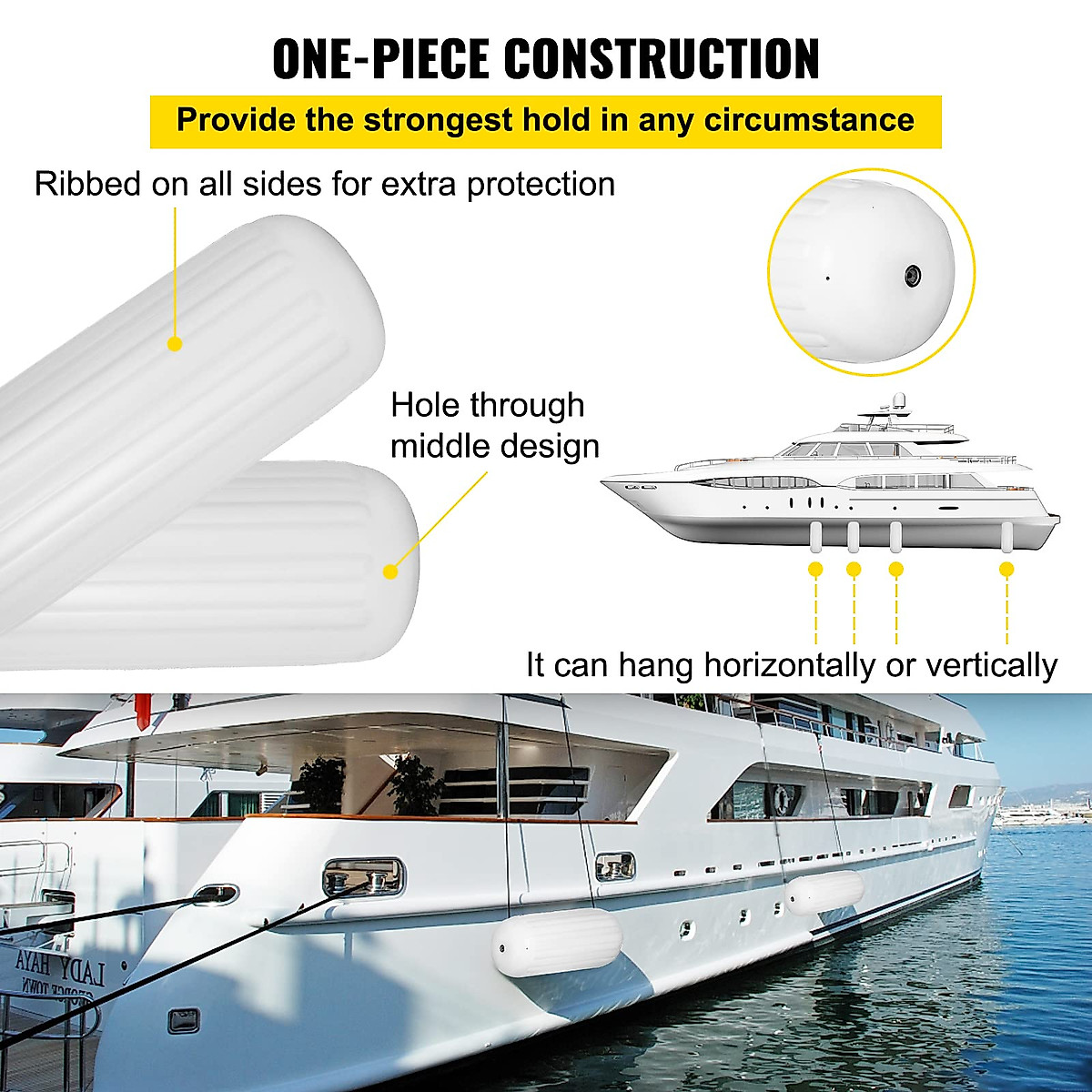 Vevor Mophorn 4 Ribbed Boat Fenders 10 x 28 Inch Boat Fenders Bumpers White Center Hole Bumpers Protection
