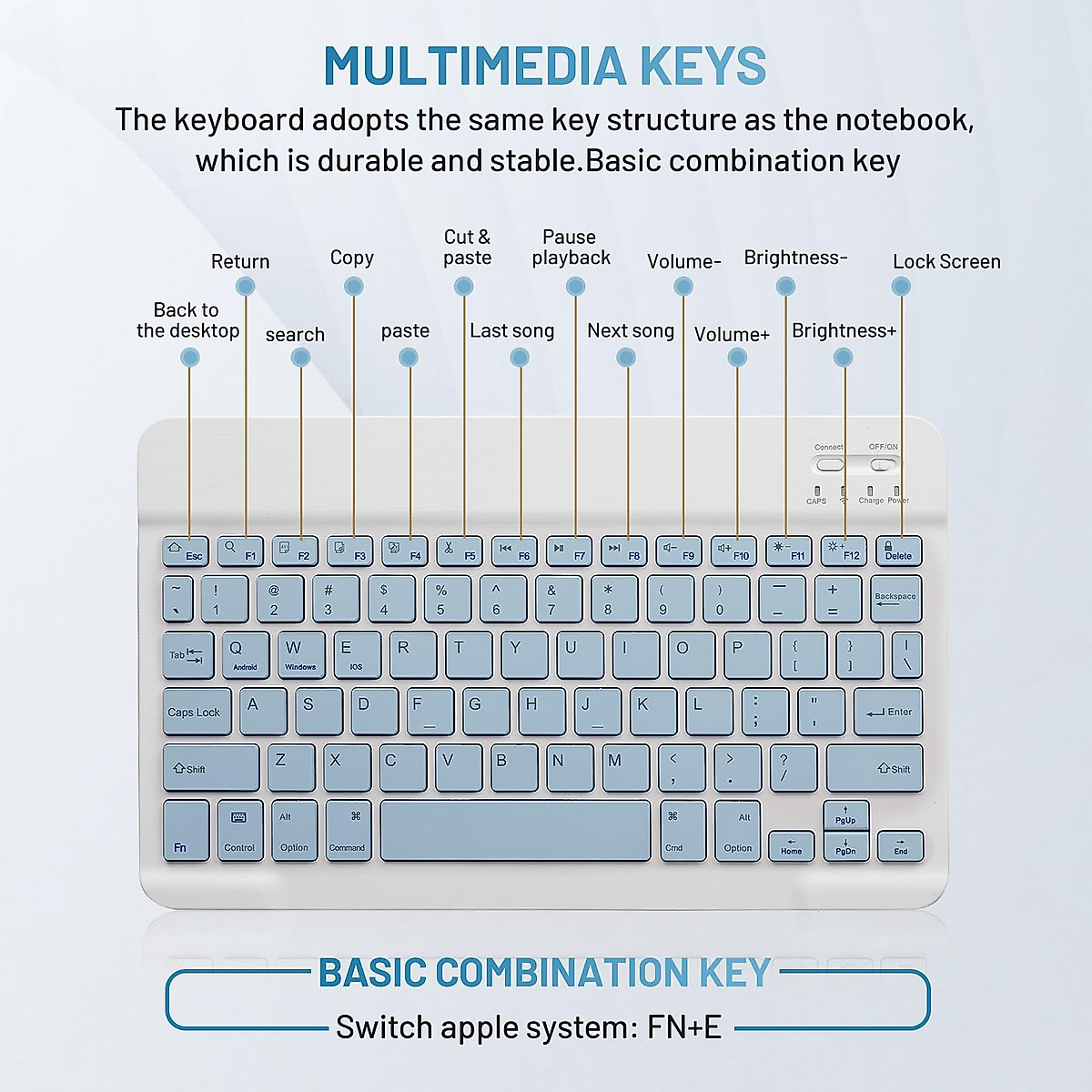 Bluetooth Keyboard and Mouse Combo Rechargeable Portable Wireless Keyboard Mouse Set for Apple iPad iPhone iOS 13 and Above Samsung Tablet Phone Smartphone Android Windows (10 inch Blue)